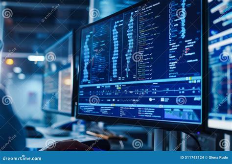 advanced neural network visualization on a computer monitor in a modern research lab stock