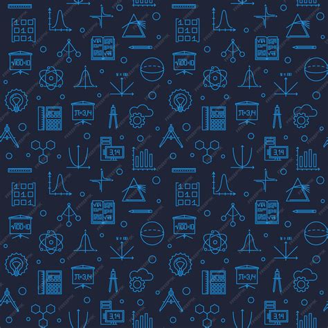 Premium Vector Stem Science Vector Dark Blue Linear Seamless Pattern