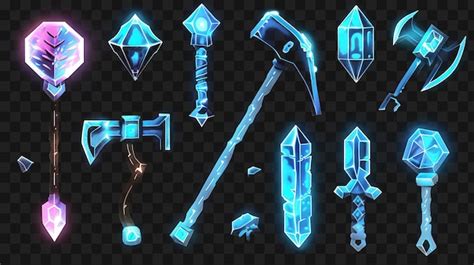 Premium Psd Set Of Pickaxe Pixel Item With Diamond Design And Gems