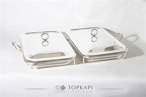 Double Rectangular Pyrex Holder With Ring Handles Topkapi Silverware