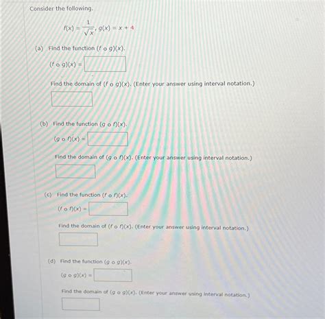 solved consider the following f x 1x2 g x x 4 a ﻿find the