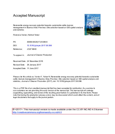 Pdf Renewable Energy Recovery Potential Towards Sustainable Cattle Manure Management In Buenos