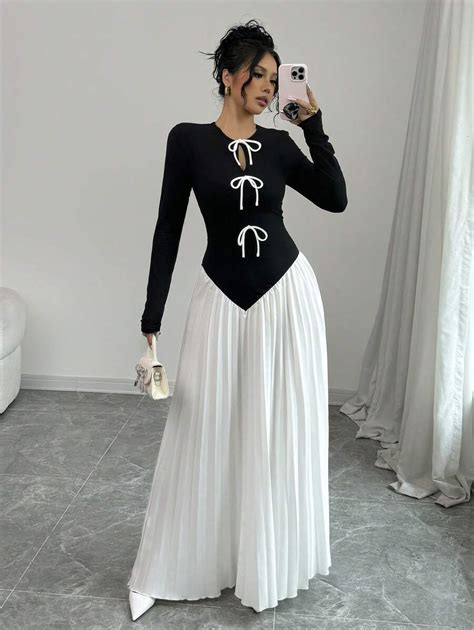 Shein Elenzya فستان نسائي بتصميم معقود وترتر ومرقع شي إن