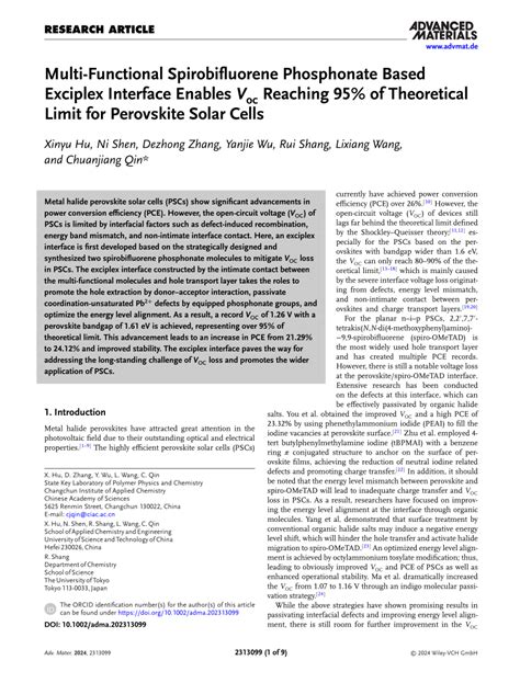 Multi‐functional Spirobifluorene Phosphonate Based Exciplex Interface