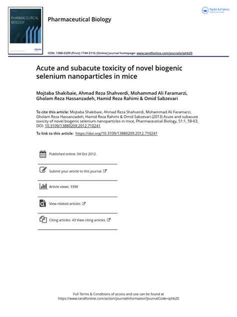 Acute And Subacute Toxicity Of Novel Biogenic Selenium Nanoparticles In