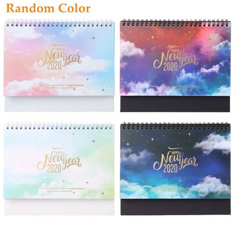 2020 Dreamy 컬러풀 데스크탑 스탠딩 코일 종이 캘린더 메모 일일 일정 테이블 플래너 연간 일정 정리 다채로운 색상
