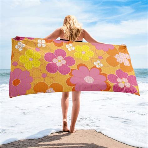 Yellow Pink Flower Beach Towel Salty Breakers