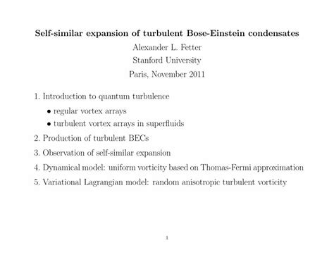Pdf Self Similar Expansion Of Turbulent Bose Einstein Condensates