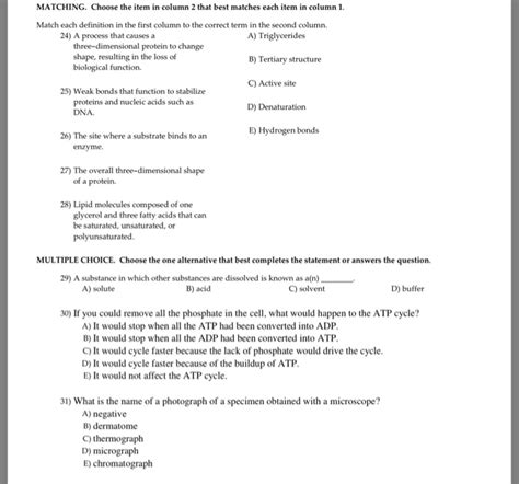 Solved Matching Choose The Item In Column 2 That Best