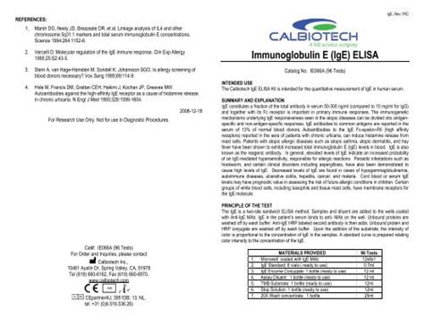 Ige Elisa Package Insert Calbiotech