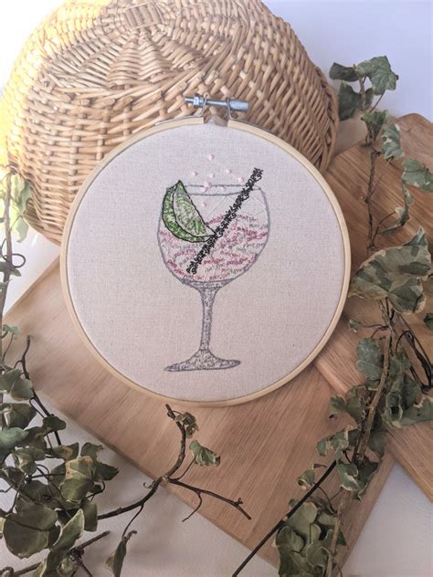 Gin And Tonic Digital Pattern Hand Embroidery 6 Inch Or 7 5 Inch Hoop Pdf Pattern Download Art
