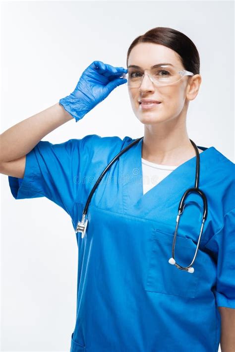 Joyful Female Lab Assistant Conducting Analyses Stock Image Image Of