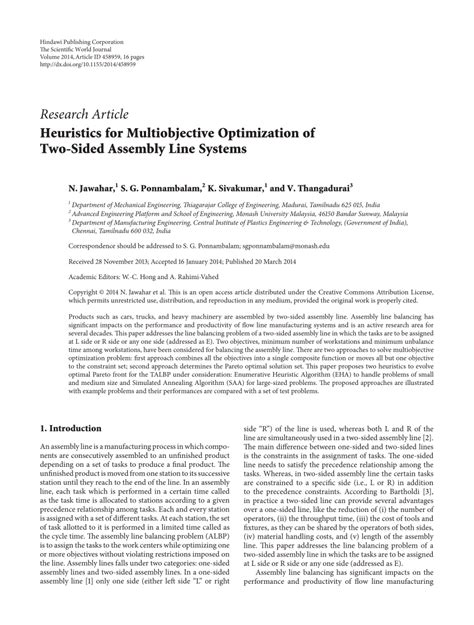 pdf heuristics for multiobjective optimization of two sided assembly