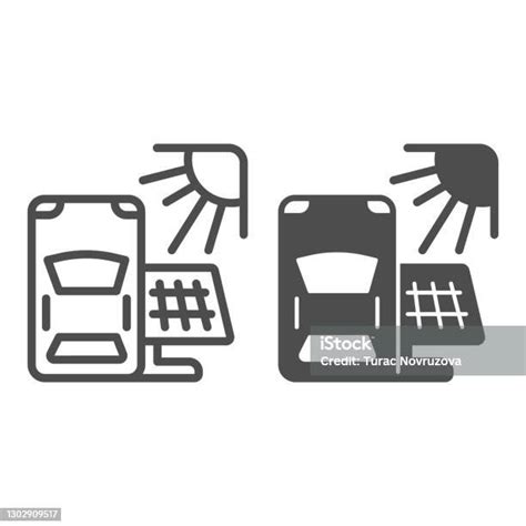 태양 전지 패널과 태양 선과 단단한 아이콘 전기 자동차 개념 하이브리드 자동차와 흰색 배경에 대체 에너지 표지판 전기 자동차