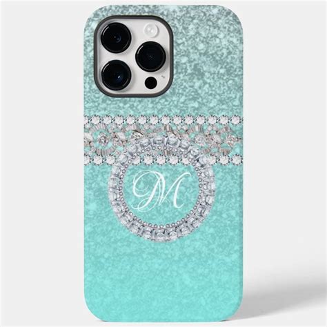 Elegant Diamond Personalised Monogram On Blue Teal Personalized Monogram Monogram Case Pink