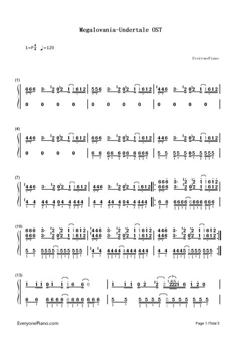Megalovania Undertale Ost双手简谱预览 Eop在线乐谱架