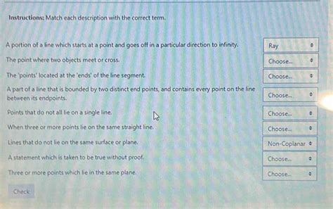 Instructions Match Each Description With The Correct Term A Portion