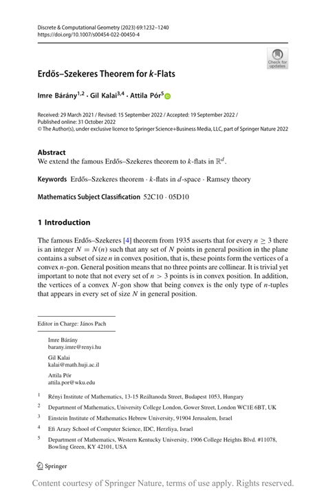 Erdős Szekeres Theorem For K Flats Request Pdf
