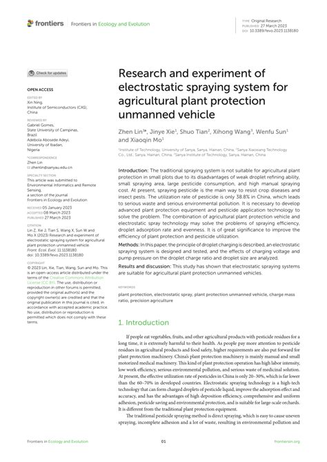 Pdf Research And Experiment Of Electrostatic Spraying System For Agricultural Plant Protection
