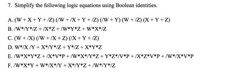 solved simplify the following logic equations using boolean