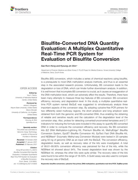 Pdf Bisulfite Converted Dna Quantity Evaluation A Multiplex