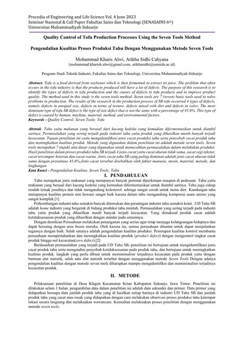 Pdf Quality Control Of Tofu Production Processes Using The Seven
