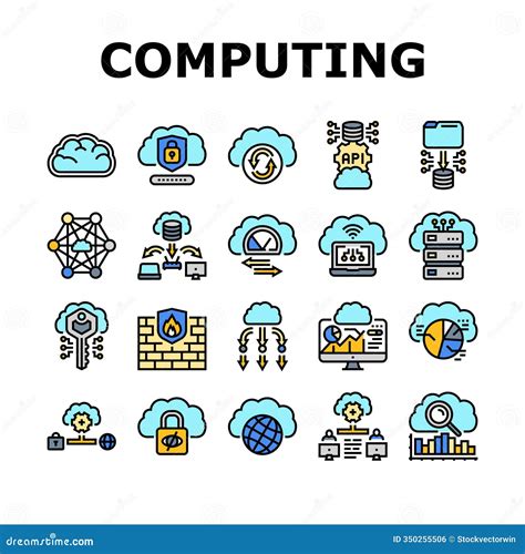 Cloud Computing Virtualization Icons Set Vector Stock Illustration