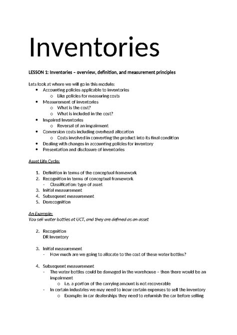 Inventories Summary Financial Reporting 2 Inventories Lesson 1 Inventories Overview
