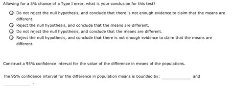 Solved Difference In Means Variance Does Not Equal Chegg Com