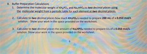 Solved B Buffer Preparation Calculations 1 Determine The