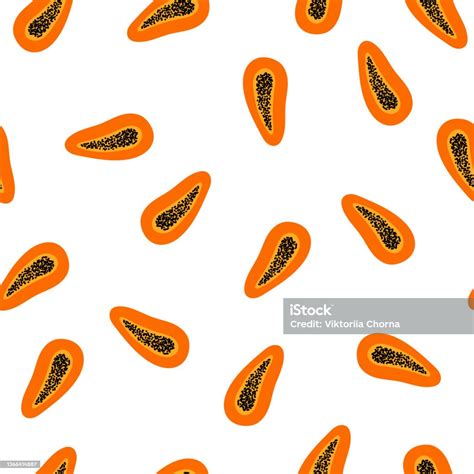 흰색 배경에 파파야와 간단한 매끄러운 패턴 신선한 여름 과일의 벡터 일러스트 파파야에 대한 스톡 벡터 아트 및 기타 이미지 파파야 패턴 0명 Istock