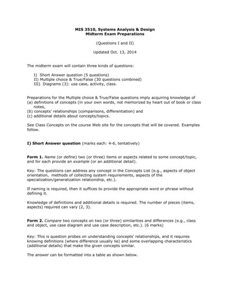 Mis 3510 Exam Prep Systems Analysis And Design
