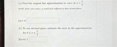 Solved A Find The Tangent Line Approximation To Cos X At X