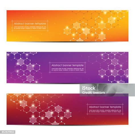 분자 입자와 원자의 구조와 기술 및 과학적인 배너 다각형 추상적인 배경입니다 벡터 일러스트 레이 션 0명에 대한 스톡 벡터 아트