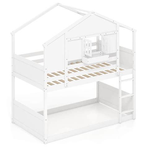 Costway White Twin Over Twin Bunk Bed In The Bunk Beds Department At