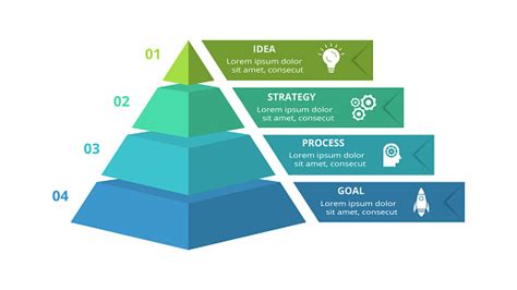 벡터 피라미드 화살표 인포 그래픽 다이어그램 차트 삼각형 그래프 프리젠 테이션 4개의 부품이 있는 비즈니스 타임라인 컨셉 0명에 대한 스톡 벡터 아트 및 기타 이미지