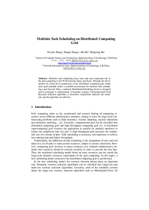 Pdf Multisite Task Scheduling On Distributed Computing Grid