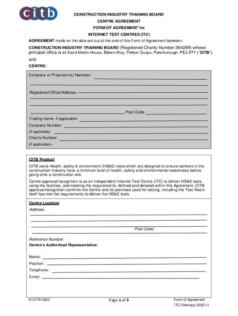 Fillable Online Citb Itc Form Of Agreement Fax Email Print Pdffiller