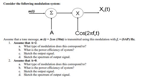 Solved Consider the following modulation system m t X t Х Chegg com