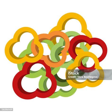 반지로 자른 여러 가지 색상의 달콤한 고추 흰색 배경에 고립 된 빨간색 노란색 녹색 피망 벡터 플랫 만화 일러스트레이션 Eps