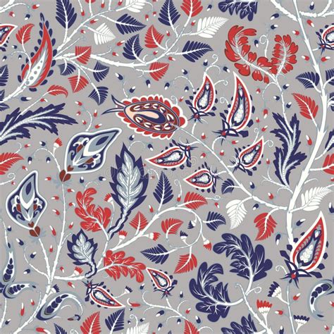 Indian Stylized Flowers And Leaves Seamless Pattern Floral Paisley