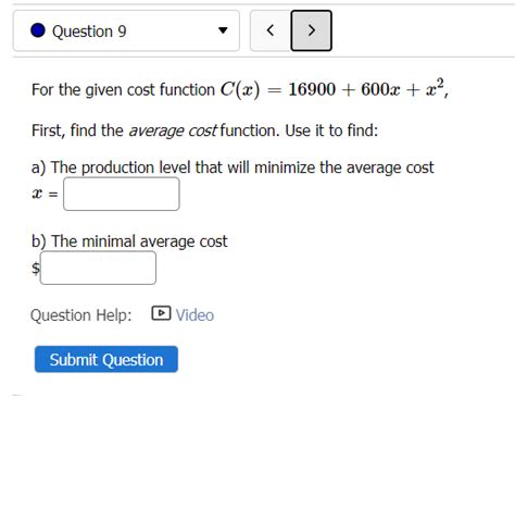 Solved Question 6 Given The Given Cost Function Cx