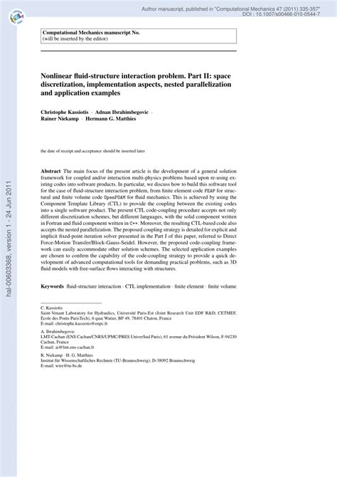 Pdf Nonlinear Fluid Structure Interaction Problem Part Ii Space