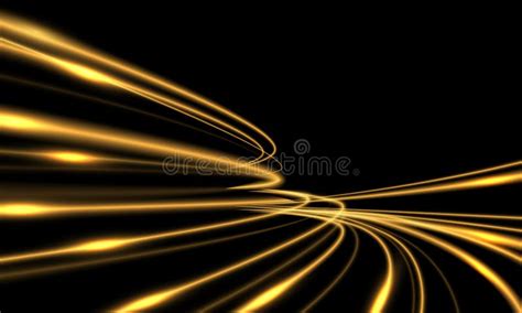Abstract Gold Light Fast Speed Curve Dynomic Motion On Black Background Vector Stock Vector