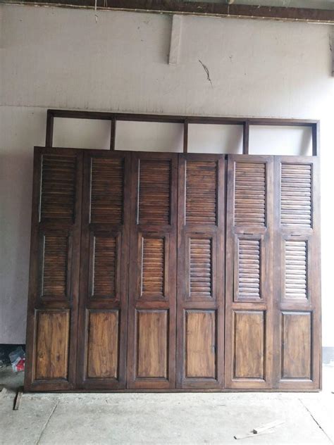 ประตูบานเฟี้ยมลูกฟักบานเกล็ดไม้สัก บานกระทุ้ง คอกระจก ชุด6บาน เปิดพับก็ได้ กระทุ้งกลางก็สวย ขนาด