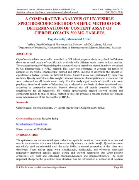 Pdf A Comparative Analysis Of Uv Visible Spectroscopic Method Vs Hplc Method For Determination