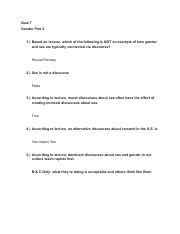 CSP Quiz CH 1 Pdf Quiz 7 Gender Part 2 1 Based On Lecture Which Of The Following Is NOT An