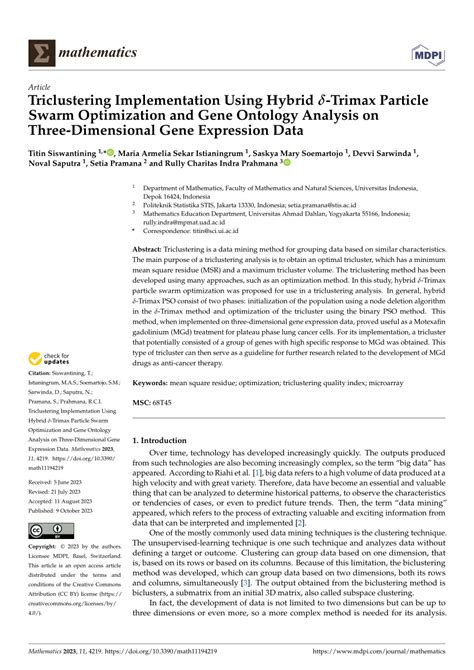 Pdf Triclustering Implementation Using Hybrid δ Trimax Particle Swarm