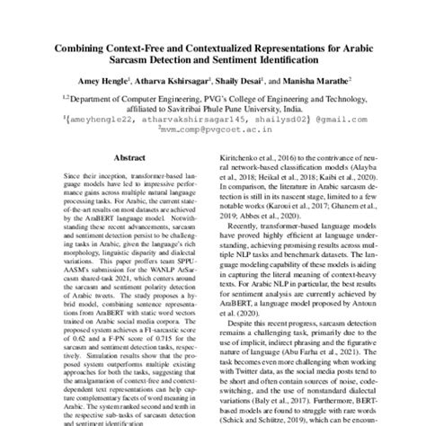 Combining Context Free And Contextualized Representations For Arabic Sarcasm Detection And