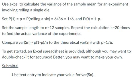 Use Excel To Calculate The Variance Of The Sample Chegg Com